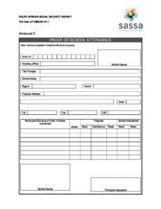 SASSA PROOF OF SCHOOL ATTENDANCE (ANNEXURE E) | SASSA Social Grants ...